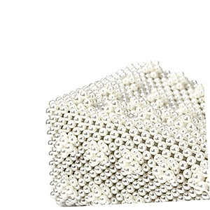 TENDYCOCO Pearls Handle Evening Purse Handmade Women for Top Beaded Tote Woven Wedding Party Handbag Clutch Dinner Cocktail Beige Wedding-beige