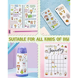 Benresive 1000 Pcs Cute Stickers for Kids, Water Bottle Stickers Kawaii Waterproof Vinyl Scrapbook Phone Laptop Stickers, 100 Sheets Journaling Aesthetic Sticker Packs for Girls Teens（Green）
