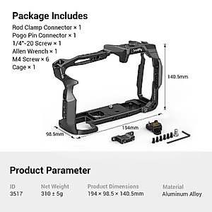 SmallRig Full Cage for BMPCC 6K Pro / 6K G2, for Blackmagic Pocket Camera Battery Grip, Comes with Built-in Removable Pogo Pin Connector, Locating Holes for ARRI and NATO Rail - 3517