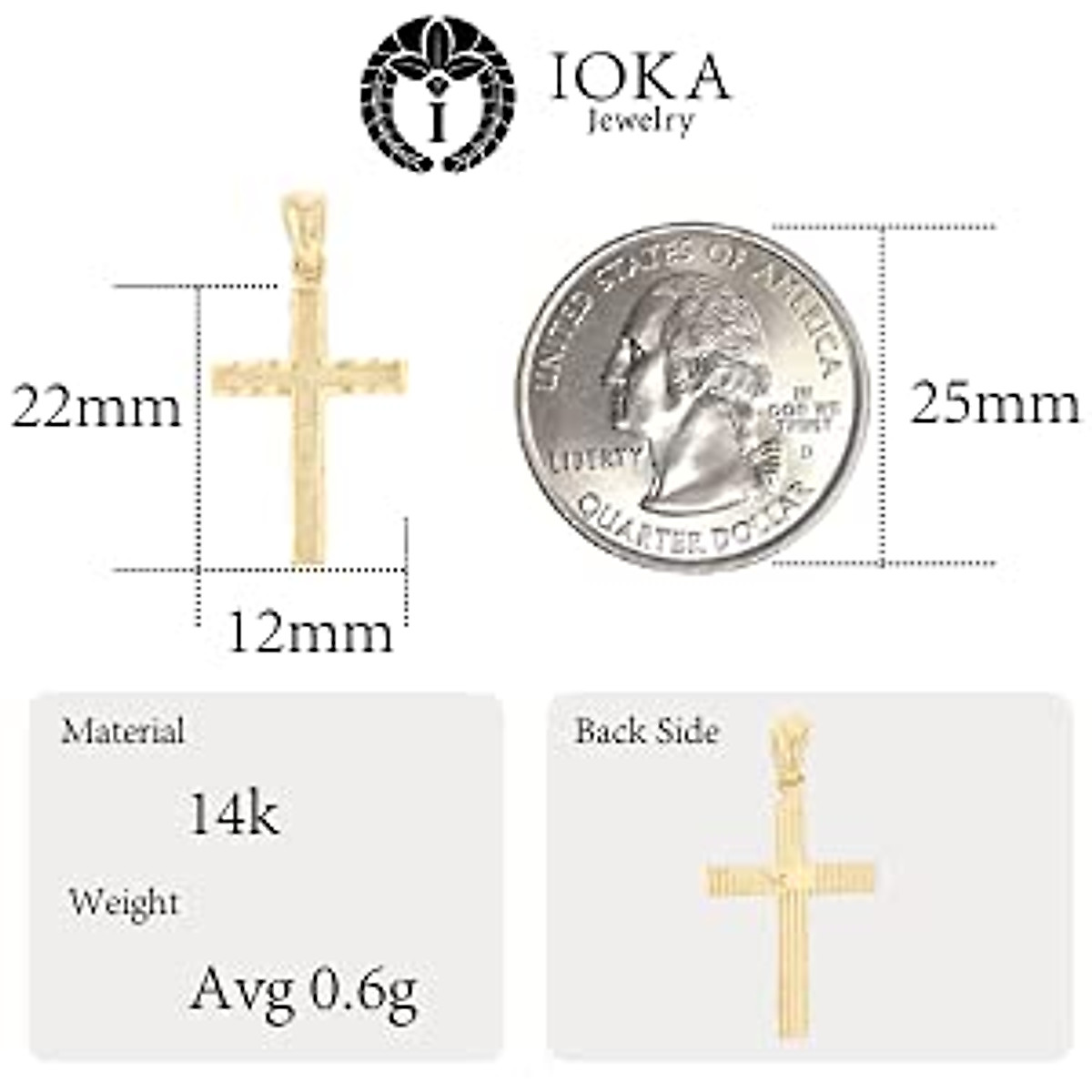 Ioka - 14K Yellow Gold Small Cross Pendant Religious Charm Thin Pendant For Necklace or Chain