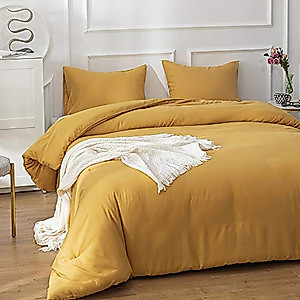 CLOTHKNOW Mustard Yellow Comforter Set California King Turmeric Bedding Comforter Sets Dark Yellow Bed Comforter Yellow Comforter King Comforter Soft 3Pcs Mustard Comforter Sets Cal King