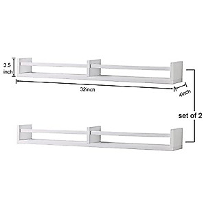 Austin yan White Nursery Bookshelves Wall Mounted, 32inch,Wood Floating Wall Bookshelf for Kids,Hanging Shelf for Baby Nursery Room Decor,Set of 2,Pine