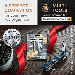 AmazinGizmo Folding Key Holder & Key Organizer Keychain - House & Car Compact Blue Slim Multi Key Chain with Pocket Clip & Carabiner - up to 12 Keys & More