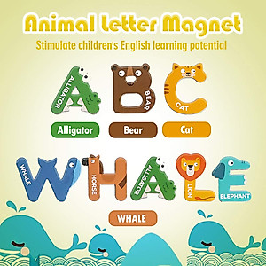TSYAN Alphabet Magnets for Kids,Jumbo Magnetic Letters Animal Fridge Magnets Colorful ABC Educational Toy Set Preschool Learning Spelling Refrigerator Game for Toddler 3 4 5 Years Old Kids Boys Girls