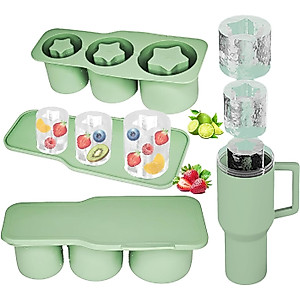 Ice Cube Tray for Stanley Tumbler Cup,Silicone Ice Cube Molds with Lid Cylinder, 30-40 oz Tumbler Ice Mold for Chilling Cocktails, Coffee, Drinks, Whiskey, Easy Fill and Release Ice Maker (green)