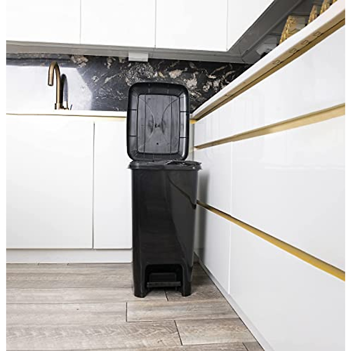 Superio Slim Pedal Trash Can, 64 Qt. (Black), Large Trash Can with Step-On Pedal, Durable Material Home and Kitchen Trash Can 16 Gallons