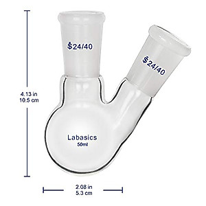 Labasics Glass 50ml 2 Neck Round Bottom Flask RBF, with 24/40 Center and Side Standard Taper Outer Joint, 50ml