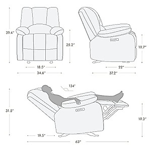 Watson & Whitely Power Recliner Chair for Adults, Fabric Electric Glider Reclining Chair for Living Room and Nursery, Upholstered Rocker Recliner with USB Port, Creamy Grey