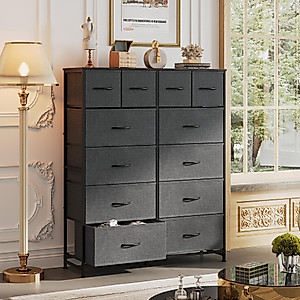 WLIVE Tall Dresser for Bedroom with 12 Drawers, Dressers & Chests of Drawers, Fabric Dresser for Bedroom, Closet, Fabric Storage Dresser with Storage Drawers, Steel Frame, Wood Top, Dark Grey