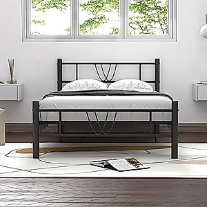 Fangflower Twin Size Bed Frame Platform Metal with Headboard/Underbed Storage/Steel Slats, Heavy-Duty Mattress Foundation for Bedroom, No Box Spring Needed, Black