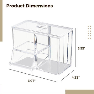 Varku Cotton Pad Holder, 3 in 1 Clear Makeup Organizer, Q Tips Holder, Cotton Swab Holder, Makeup Pad Box, Cosmetic Storage Case for Bathroom Bedroom, 6.97 x 4.33 x 5.55 inches