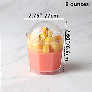 DongAi 25Pcs 6-Ounce Transparent Plastic Dessert Cups,Octagon Clear Plastic Dessert Tumbler Cups Serving Bowls with, 25 Tablespoons and Lids，Pudding Ice Cream Yogurt Candy for at The Parties Weddings