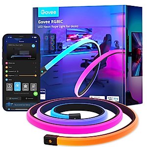 Govee RGBIC Gaming Lights, 10ft Neon Rope Lights Soft Lighting for Gaming Desks, LED Strip Lights Syncing with Razer Chroma, Support Cutting, Smart App Control, Music Sync, Adapter (Only 2.4G Wi-Fi)