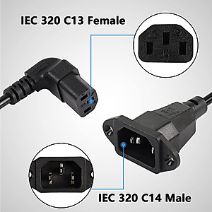 CERRXIAN 0.3m Down Angle C13 to C14 Panel Mount Power Cable, 90 Degree IEC 320 C13 Female to C14 Male PDU Power Supply Extension Cord for Monitors,Computers,Etc(Dc13m-c14)