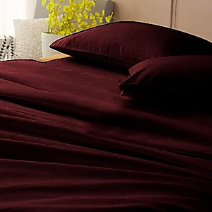 OnlineChoiceSheet 6 Piece Luxurious Sheet Set 100% Egyptian Cotton Wine Full Size 26 Inch Deep Pocket Bed Sheets 1000 Thread Count