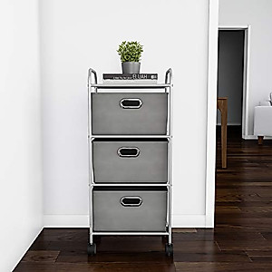 Rolling 3 Drawer Cart - Fabric Bin Storage Cart with Wheels and Metal Frame Closet Drawers for Clothes, Home, or Office by Lavish Home (Gray)