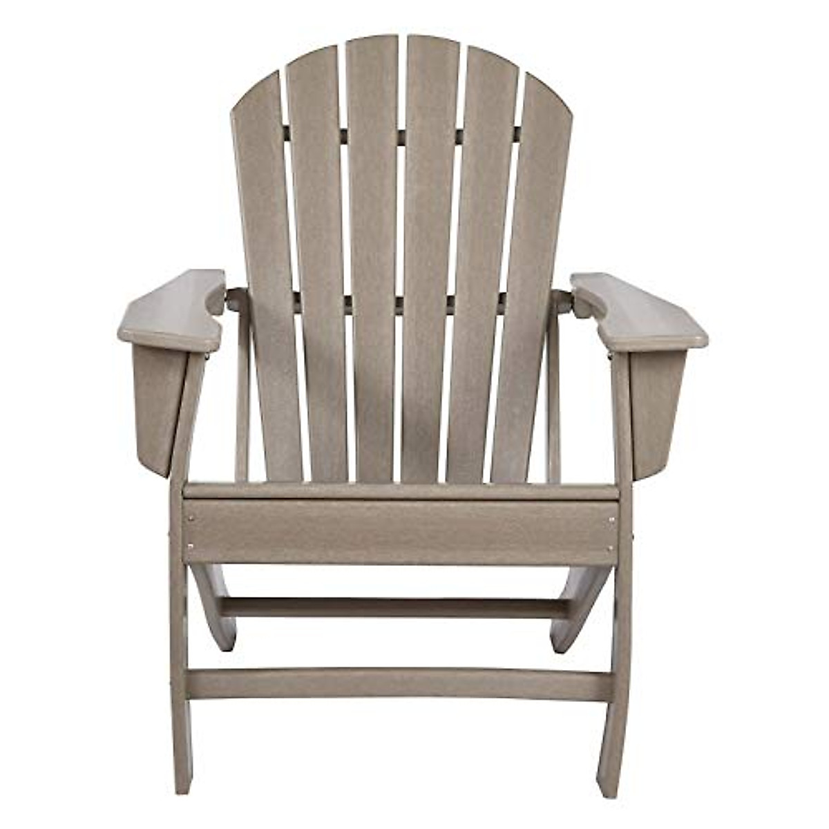 Signature Design by Ashley Sundown Treasure Outdoor Patio HDPE Adirondack Chair, Light Brown & Sundown Treasure Outdoor Patio HDPE Weather Resistant End Table, Brown