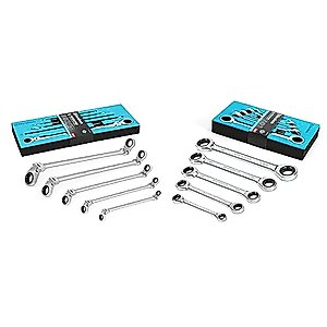DURATECH Extra Long Flex-Head Ratcheting Wrench Set and Double Box End Ratcheting Wrench Set, 5-Piece, CR-V Steel, with EVA Foam Tool Organizer