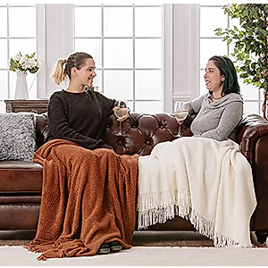 Chanasya Textured Knitted Rust Brown Throw Blanket with Tassels - Soft Bohemian Farmhouse Chic Accent Throws - Decorative for Sofa Couch Bed Living Room Camel Brown (50x65 Inch) Boho Cashew Blanket
