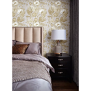 Blooming Wall Elegant Modern Gold Lotus Lily Leaf Peel and Stick Wallpaper Self-Adhesive Prepasted Wallpaper Wall Mural Wall Decor (17.7“x118”, Metallic Gold)