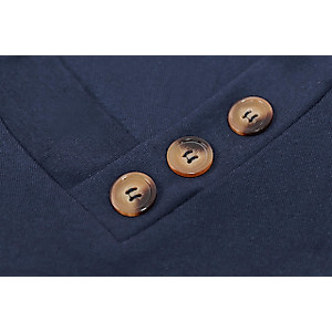 VOIANLIMO Women's Sweatshirts Long Sleeve Button V-Neck Pockets Pullover Hoodies Black L