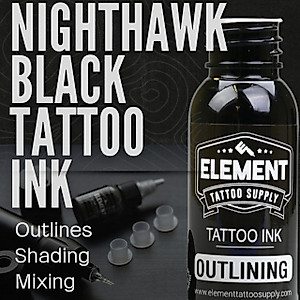 Element Tattoo Supply - Black Tattoo Ink Lining Outline Shading Mixing Ink Blending Solid Tattooing Ink Permanent for Human Skin Professional Vegan Tattoo Ink 1oz Bottle