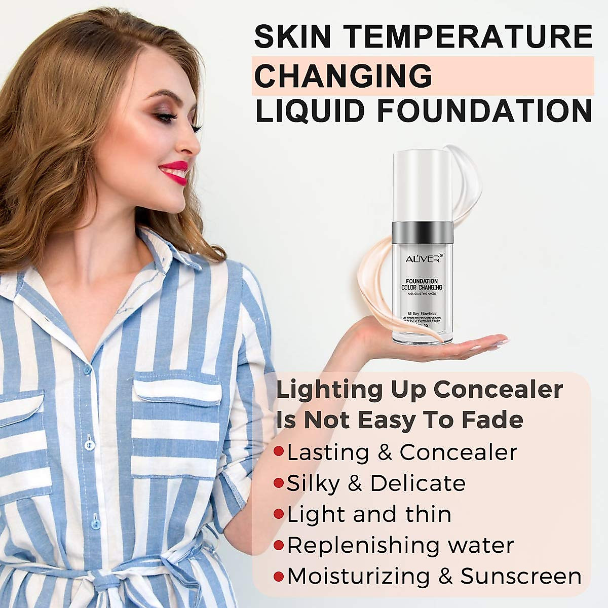Concealer Cover Cream, Flawless Colour Changing Warm Skin Tone Foundation Makeup, Base Nude Face Liquid Cover Concealer (2 pcs)