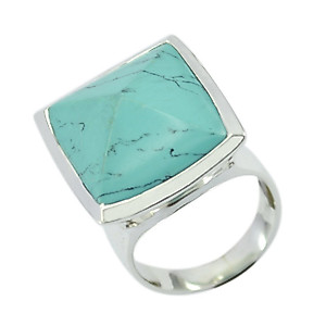 Gemsonclick Natural Turquoise Ring in 925 Silver Square Shape Bezel Style Handamde Size 5,6,7,8,9,10,11