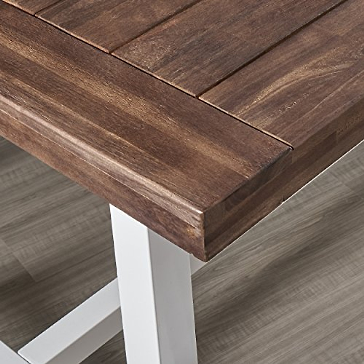 GDFStudio Cytheria Indoor Farmhouse 3 Piece Acacia Wood Picnic Set Finish Frame, Sandblast Dark Brown + White Rustic Metal