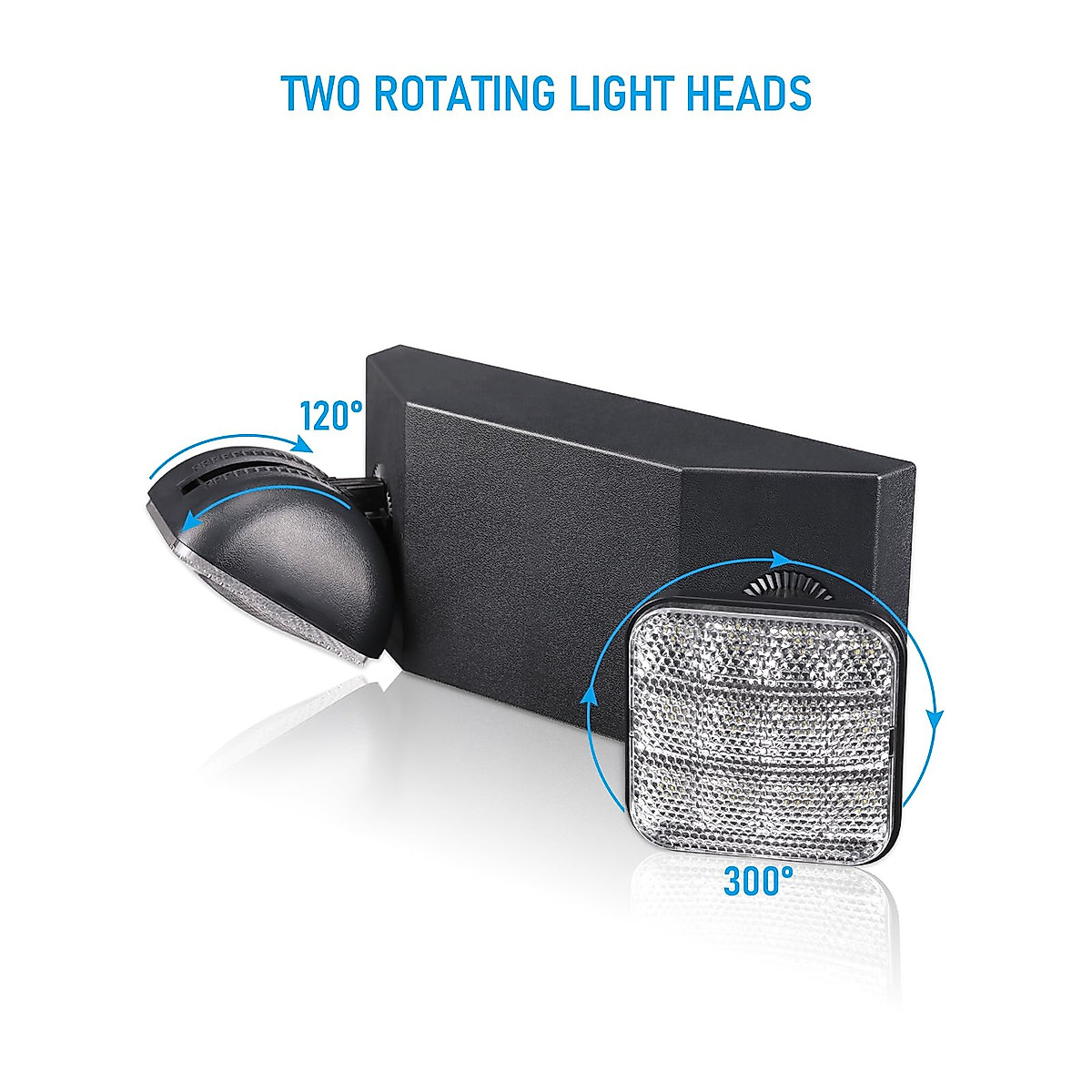 TORCHSTAR LED Emergency Lights, Emergency Lighting with Battery Backup, Dual Heads Adjustable, Lighting Fixtures for Emergency Use, Home Power Failure, UL & FCC Listed, AC 120/277V, Black, Pack of 4