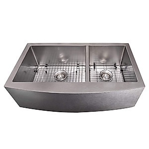ZLINE 36" Courchevel Farmhouse Apron Mount Double Bowl Scratch Resistant Stainless Steel Kitchen Sink with Bottom Grid (SA60D-36S)