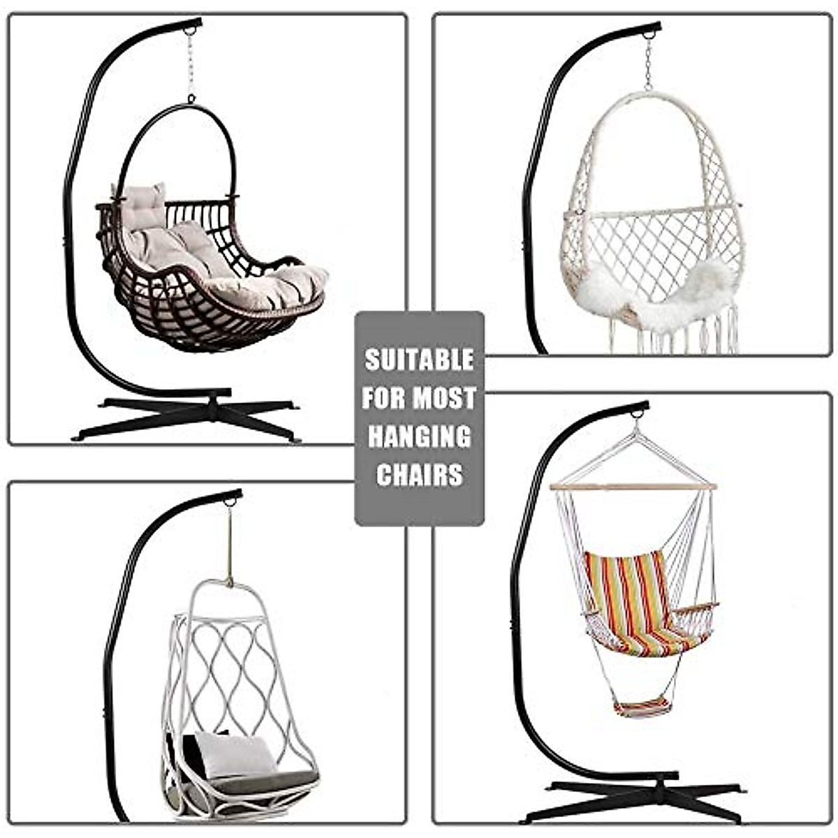 Ezone Heavy Duty Metal Hanging Hammock C-Stand for Chair, Porch Swing W/Weather-Resistant Finish, Offset Base, 360-DEGREE Rotation