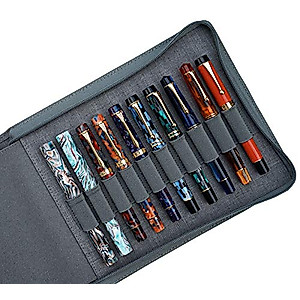 Lanxivi 20 Slots Fountain Pen Case Gray, Waterproof Canvas Pen Holder Display Pouch Bag by KACO