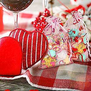 Shappy 100 Pieces Heart Organza Bags with Drawstring Jewelry Pouch Bags Candy Cookies Packaging Bags for Mother's Day Birthday Wedding Festival Party Favor Supply (Red, Rose Red,2.8 x 3.5 Inch)
