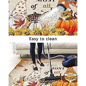 Outdoor Area Rug for Patio,Thanksgiving Fall Gnome Pumpkin Sunflowers Camping Rugs Indoor Large Floor Mat 4x6ft,Autumn Maple Retro Letters Outside Carpet for Deck RV Picnic Porch Backyard Bedroom