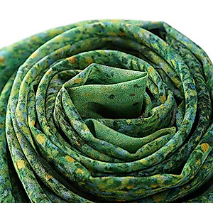 Long Crepe Silk Scarf Classic Art Print (Green Floral)