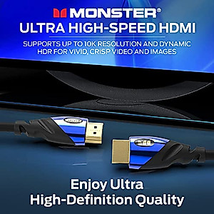 Monster 8K HDMI Cable Ultra High-Speed Cobalt 2.1 Cable - 48Gbps with eARC, 8K at 60Hz for Superior Video and Sound Quality – HDMI Cables for PS5, Apple TV, Roku, Smart TV, Xbox Series X and S – 4FT