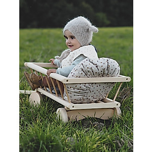 Premium Wooden Wagon MIKUS - Safe and Beautiful | Ideal for Weddings and Flower Girls | Color: White Fluff| Wheels: Rubber