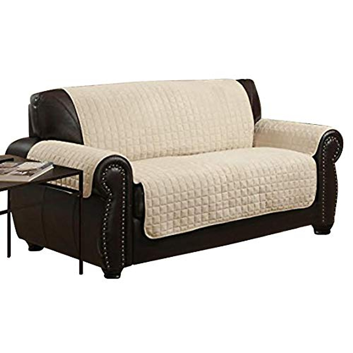 Home Sweet, Deluxe Plush, Quilted Furniture Sofa Slipcover Protectors Love Seat (Taupe, Love Seat)