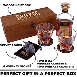 Whiskey Glass Set of 2 - Whyskey Rocks Chilling Stones & 2 Bourbon Glasses For Men or Women - Large 10oz No Lead Crystal Whiskey Glass And Stone Set - Premium Glassware in Wooden Box