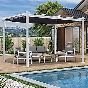 PURPLE LEAF Pergola with Retractable Canopy White Pergola Gazebo Patio Metal 10'X 13' Grape Trellis Pergola Pavilion Grill for Backyard Wooden Deck Garden Modern Outdoor Pergola, Navy Blue