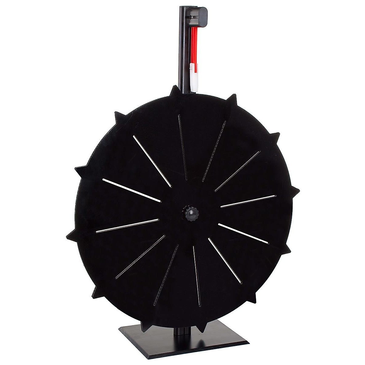 Displays2go Prize Wheel for Tabletop Use with 12 Prize Slots, 27" Glossy Black Write-on Surface Works with Wet-Erase and Liquid Chalk Markers (Not Included), Plastic Flapper, Black Aluminum Stand