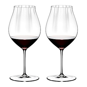 Riedel Performance Pinot Noir Wine Glass (2-Pack) Bundle with Large Microfiber Polishing Cloth and Wine Pourer (4 Items)