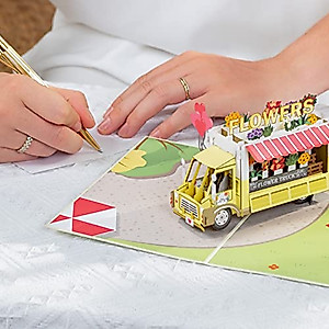 Paper Love Flower Truck 3D Pop Up Card, Gift for Birthday, Wedding, Anniversary, Thank You, Get Well, All Occasion or Just Because - 5" x 7" Cover - Includes Envelope and Note Tag
