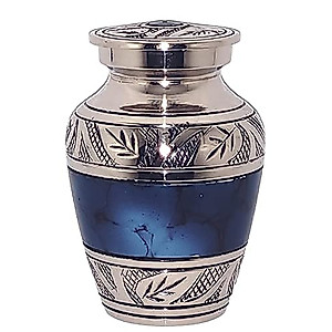 AKANKSHA ARTS Classic Small Mini Cremation Keepsake Urn for Human Ashes – with Box and Velvet Box - 2.6 inch - Blue Fire Design - Made of Brass