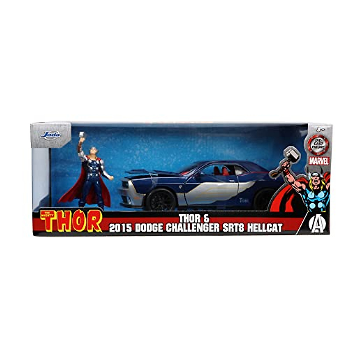 Jada Toys Marvel 2015 Dodge Challenger SRT Hellcat Die-cast Car w/ 2.75" Thor Figure, Toys for Kids and Adults