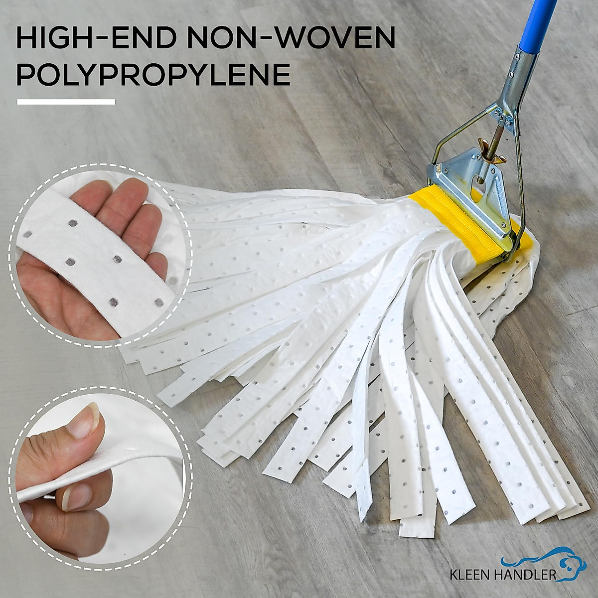KLEEN HANDLER Mop Head Replacement 6-Pack Hydrophobic Industrial Mop for Oils and Spills – Heavy-Duty Mop for Industrial, Commercial, Janitorial Cleaning – Non-Woven Oil-Absorbent Material