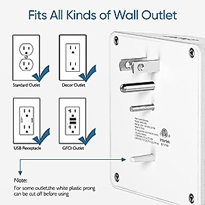LENCENT Multi Plug 6 Outlet Extender, 2 Pack Surge Protector Wall tap, Power Strip 3-Side Widely Spaced Adapter Multiple Charger Expander, Mountable Wall Splitter for Home Travel Office, ETL Listed
