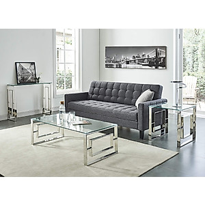Whi Contemporary Console, Sofa, Glass and Chrome TABLE, SILVER