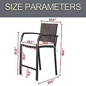 LOKATSE HOME Bar Stools Counter Height Chair Set of 4 Patio Furniture with Armrest for Garden Pool Lawn Backyard, Beige